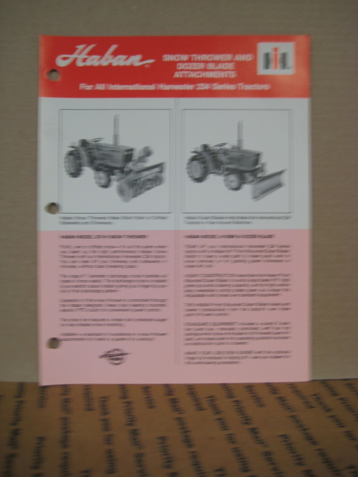 Vintage Haban Specification Sheet Snow Thrower Dozer Blade ...