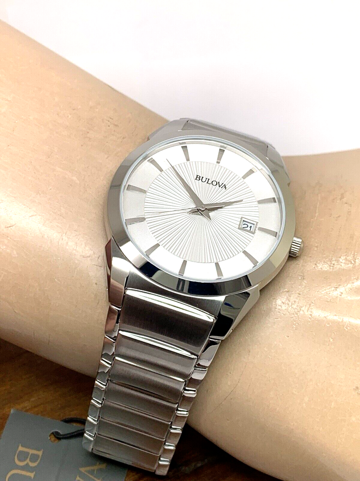 Bulova Mens Watch 96B015 Quartz Silver Dial Date Stainless Steel 38mm ...