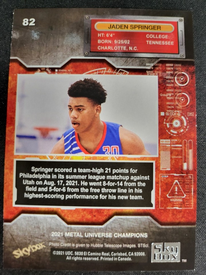 2021 Skybox Metal Universe Jaden Springer RC COPPER NBA card #82 | eBay
