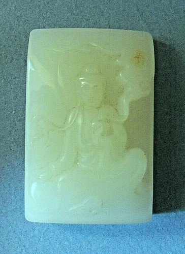 Molded Glass Amulet or Pendant Carved Jade Simulant Buddha or Quan Yin ...