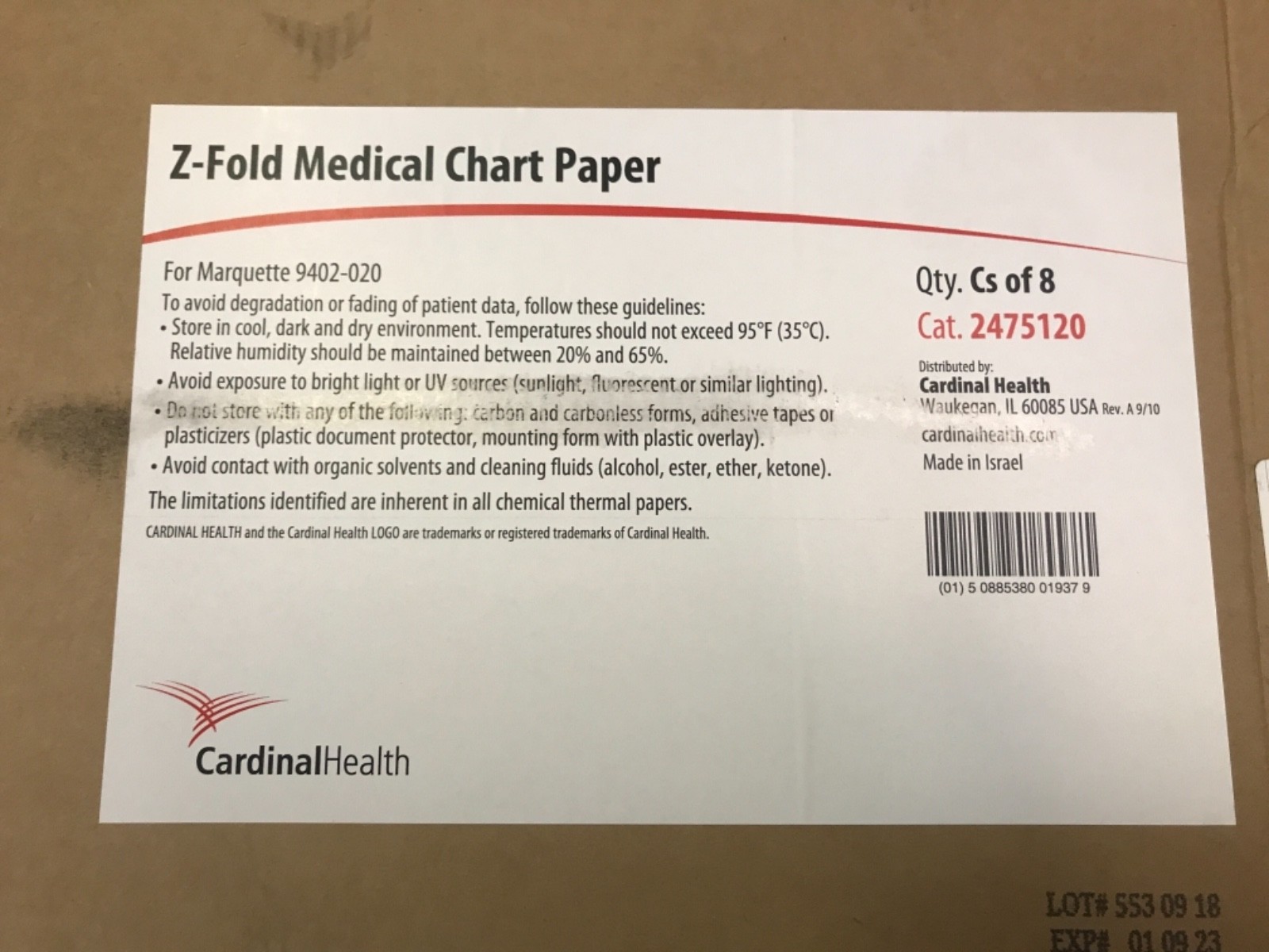 Cardinal Health #2475120 - Z-Folded Chart Paper, Marquette 9402-020, 8 ...