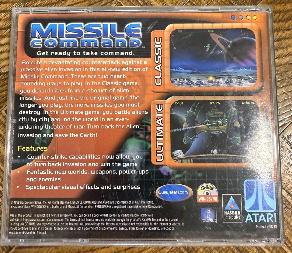 Missile Command (PC CD-ROM, 1999) Game Windows 95/98 Atari *FREE ...