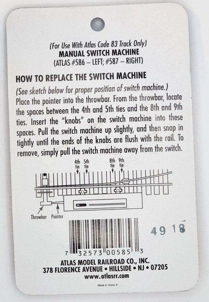 Atlas, #585,HO Code 83 Switch Machine-Remote Right(RH), HO, NIB | eBay