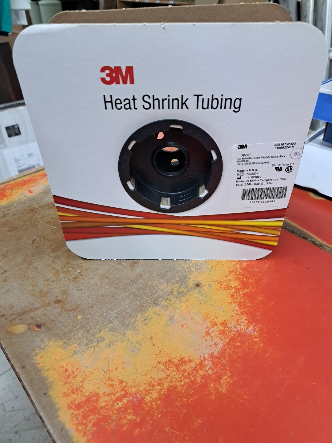 3M FP-301 Black 1/4” x 100ft Heat Shrink Tubing Spool Ratio 2:1 ...