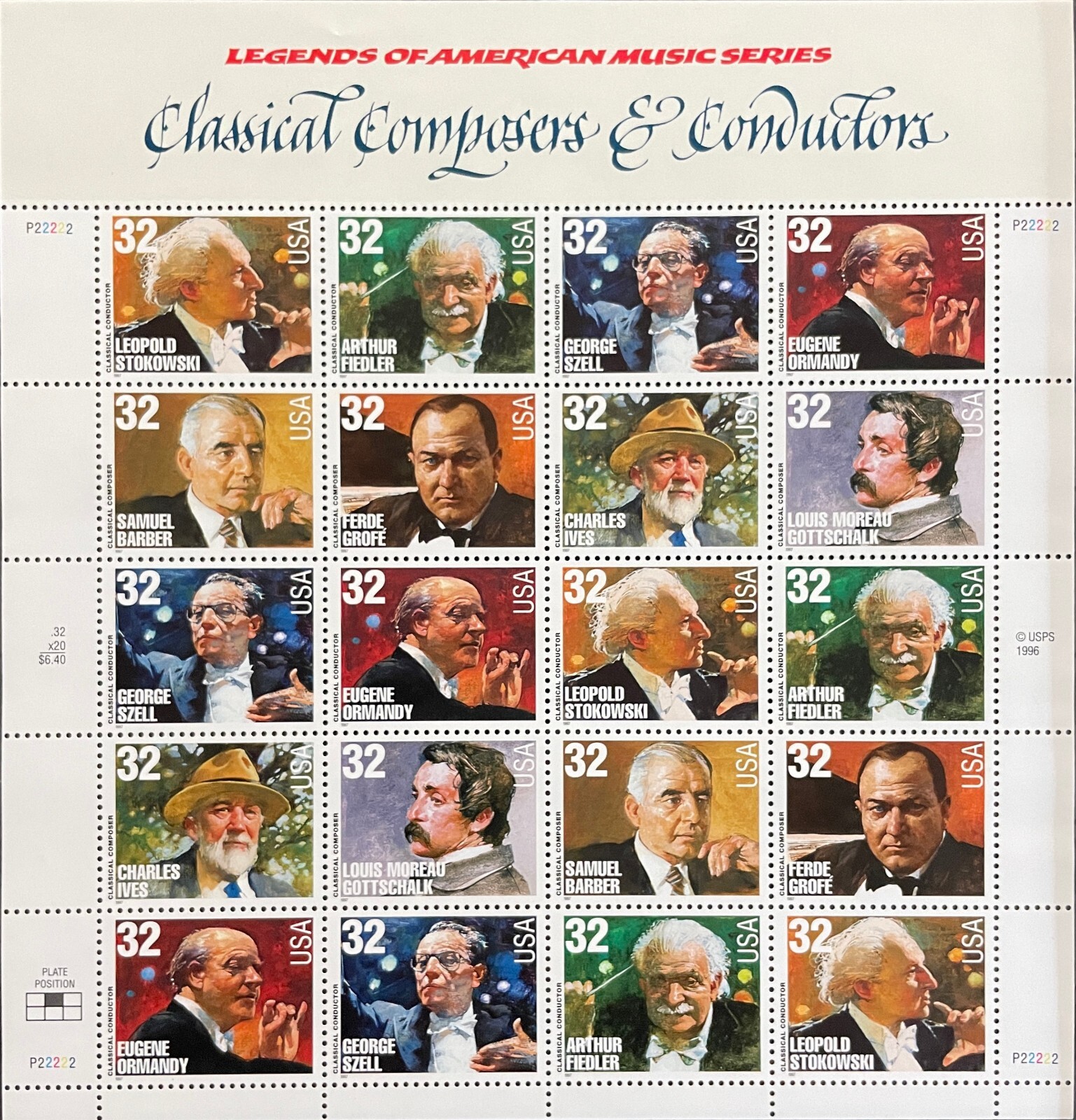 Classical Composers & Conductors Stamps, #3165, 1 Sheet of 20, UM | eBay