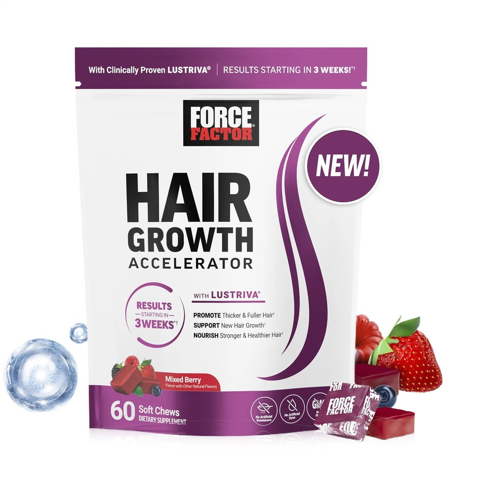 Force Factor Hair Growth Accelerator Soft Chews, Hair Growth Vitamins ...