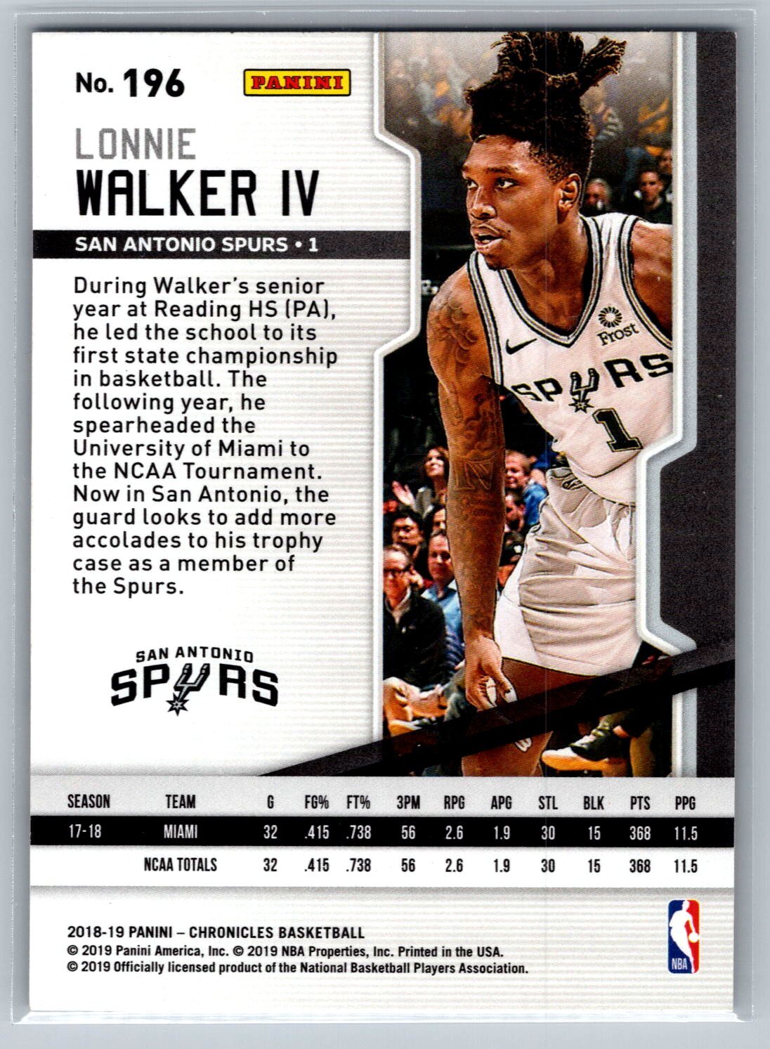 2018 Panini Chronicles Pink Parallel #196 Lonnie Walker IV San Antonio ...