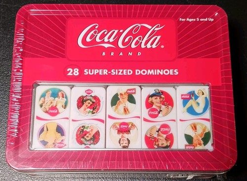 2004 Coca-Cola 28 Super-Sized VINTAGE AD Dominoes in Tin Box Factory ...