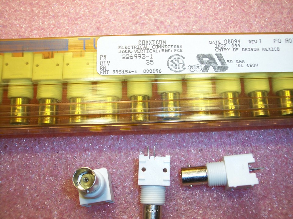 QTY (5) 226993-1 AMP VERTICAL BNC JACK FEMALE SOCKETS 50 Ohm PCB MOUNT ...