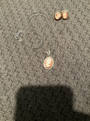 Amedeo 925 Italy Shell Carved Cameo Necklace Earrings Sterling Estate ...