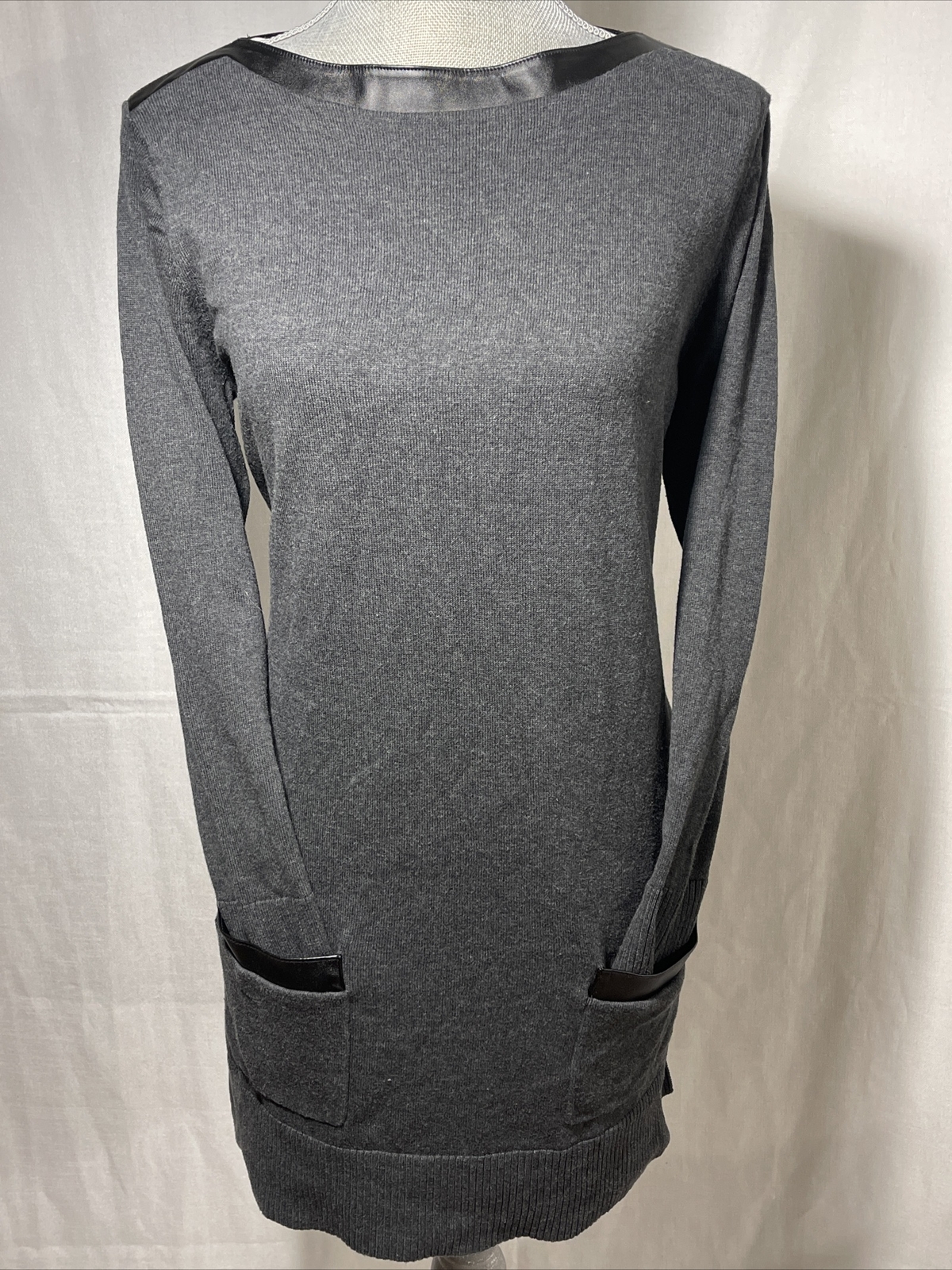 JEANNE PIERRE WOMEN'S Size L BLACK Sweater Tunic Faux Leather Trim ...
