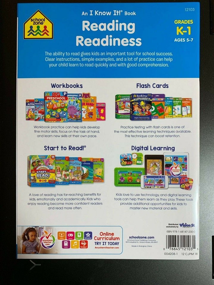 SCHOOL ZONE READING READINESS GRADES K-1 AGES 5-7 WORKBOOK 1 Education ...