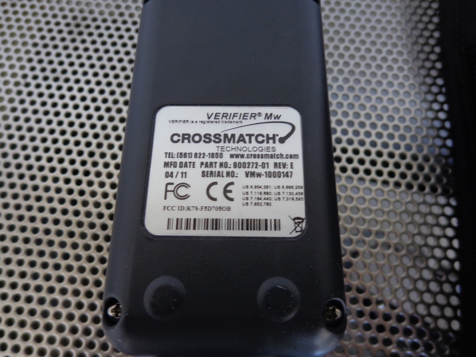 CROSS MATCH TECHNOLOGY VERIFIER Mw HANDHELD MOBILE FINGERPRINT SCANNER ...