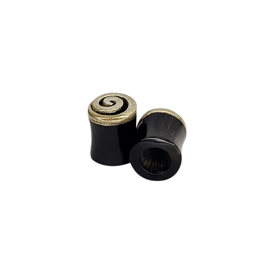 Pair of Hollow Ear Plugs Organic Bone with Silver Spiral Design | eBay
