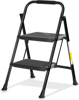 Steel Folding 2-Step Ladder 330 lbs Black Soft-Grip Handle Open Box | eBay