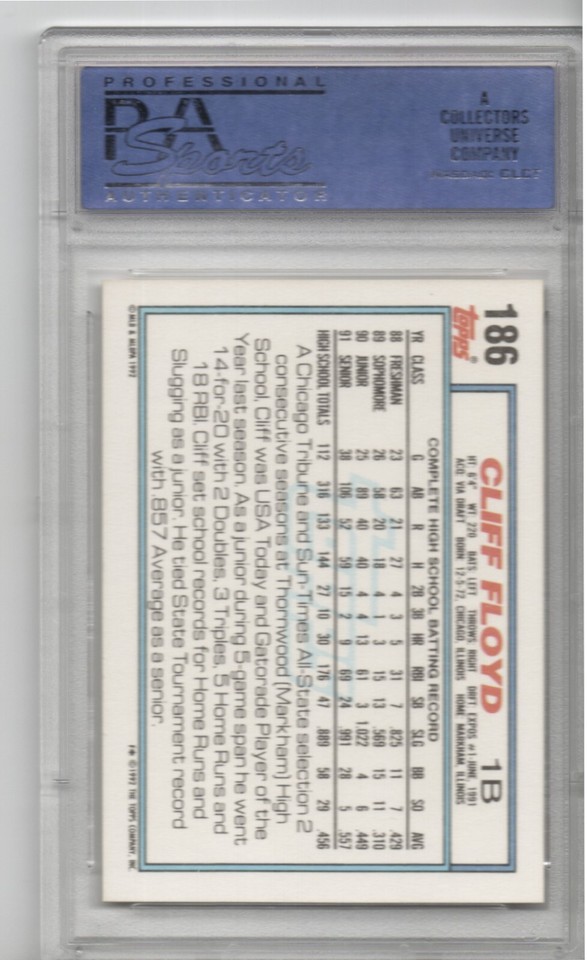 CLIFF FLOYD 1992 Topps #186 RC PSA 10 Gem Mint 10 | eBay
