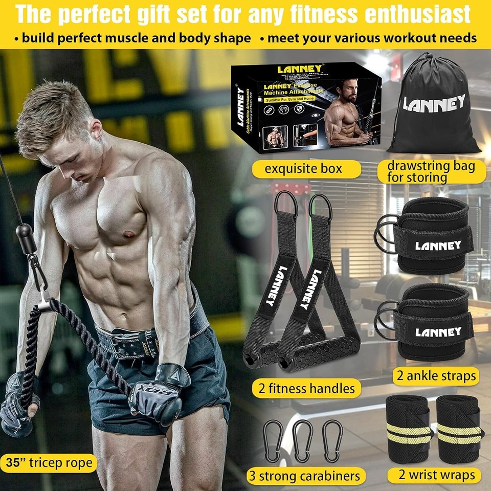 Tricep Rope Cable Machine Attachment, 35" Triceps Pull Down Rope LAT ...