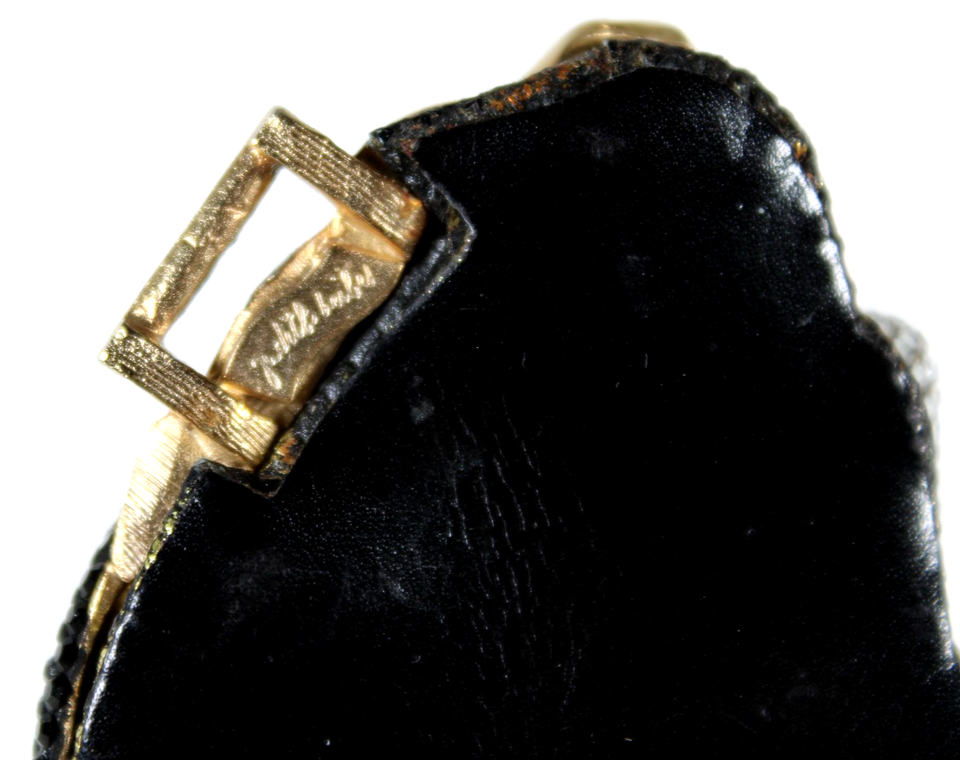JUDITH LEIBER Vintage Black & Gold Lizard Skin Crystal CAT Buckle ...
