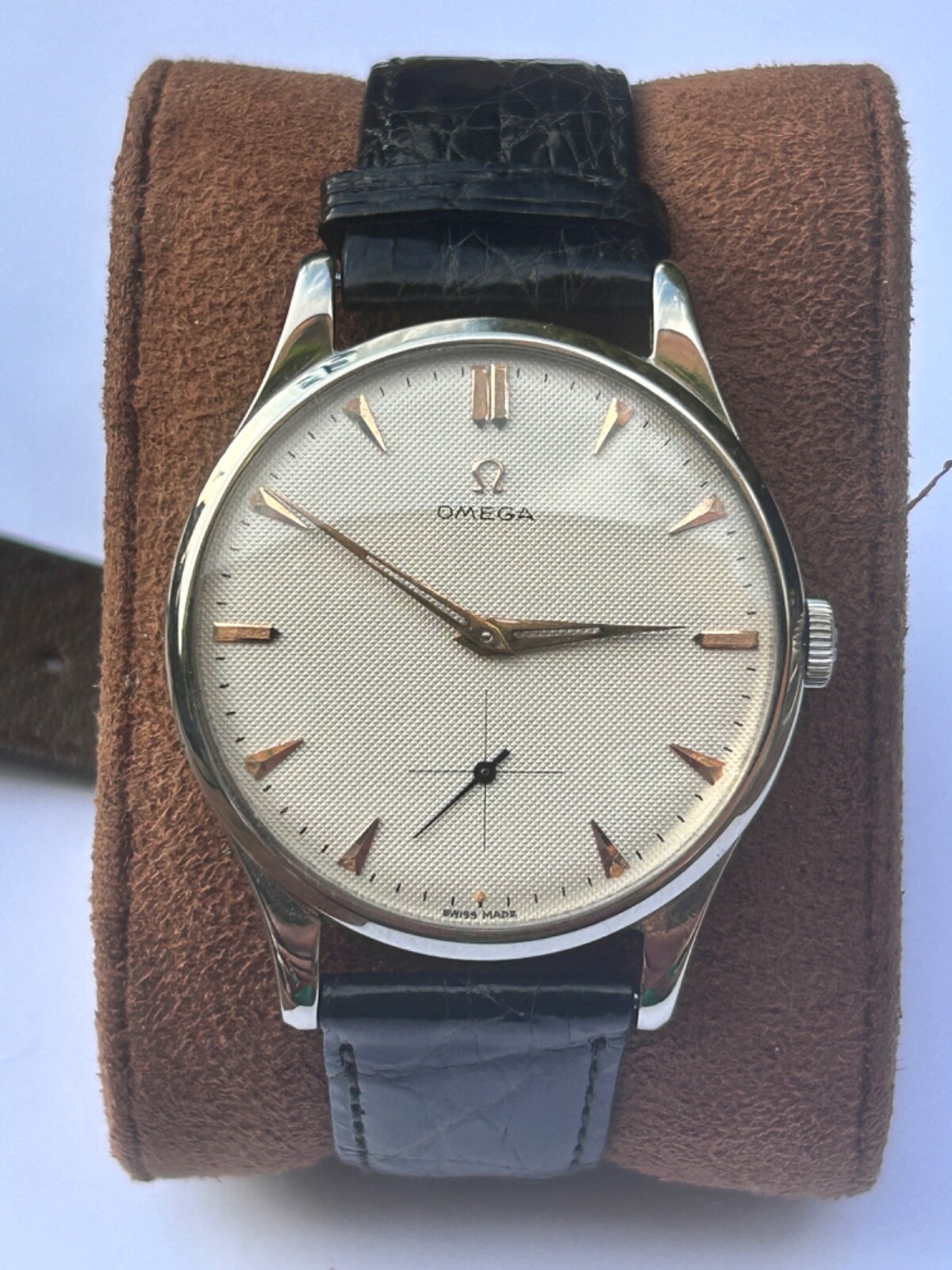 Vintage Omega Steel Watch On Leather Strap With Steel Buckle - Jumbo ...