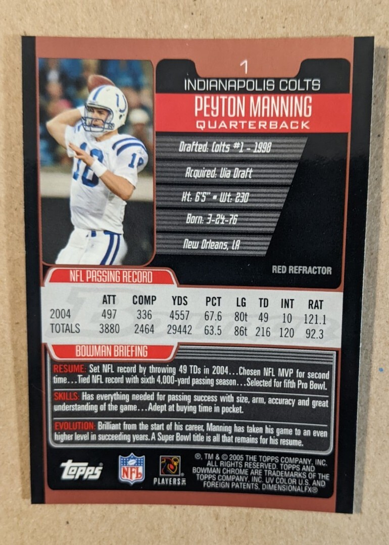 2005 Bowman Chrome - Red Refractor #1 Peyton Manning for sale online | eBay