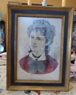 Antique Framed Rare 'Maggie' Currier & Ives Woman Color Print ca 1850s ...