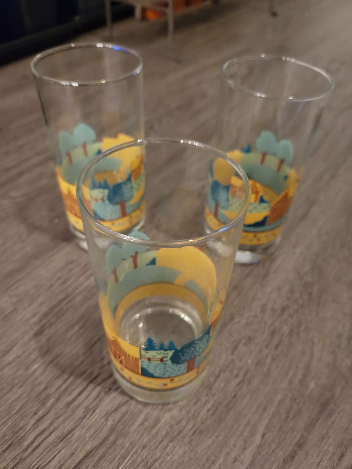 Corelle Landscape Log Cabin Set Of 3 Beverage Drink Glasses Country ...