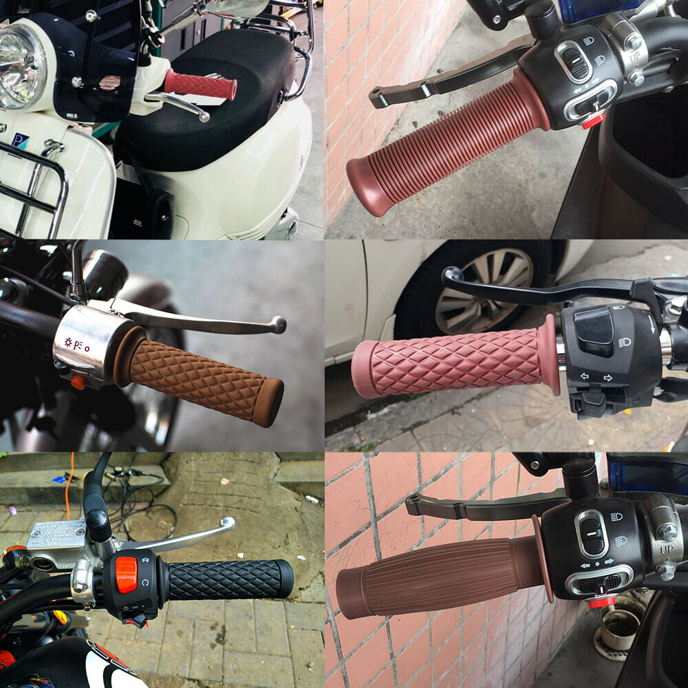 Universal 7/8'' 22MM Vintage rubber Motorcycle handle grips coffee D7F4 ...