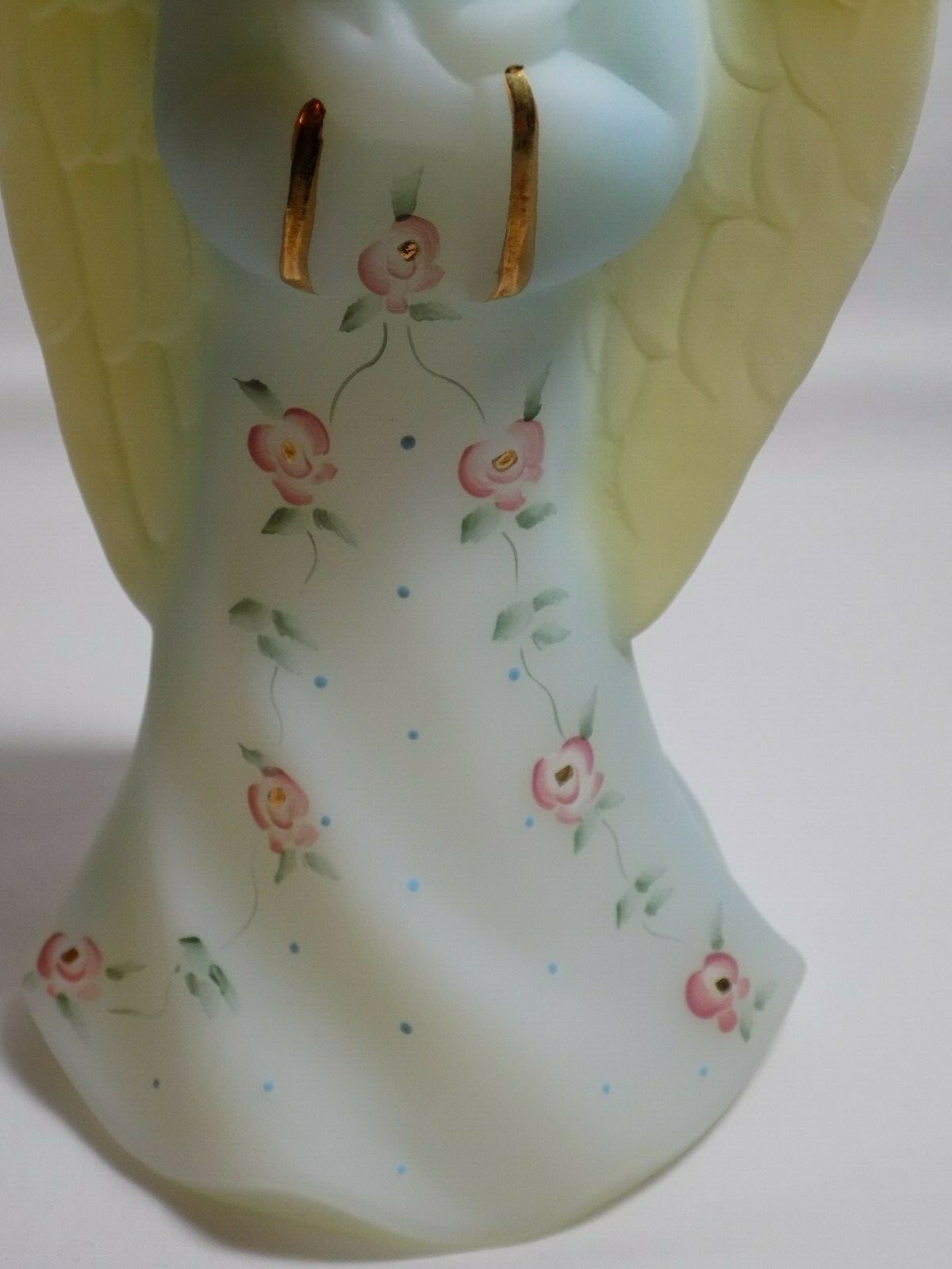 Fenton Angel Figurine White Opal Satin Glass HP Floral H 8” QVC Made in ...