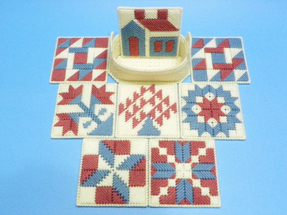 Handmade Plastic Canvas Coaster Sets Of 8 Completed Coasters With ...