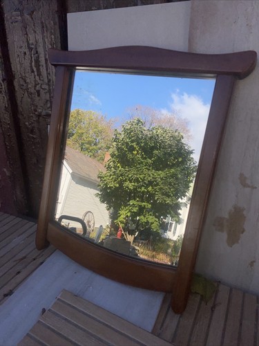 Vintage MCM ROCK MAPLE wood HANGING Mirror 18x19 | eBay