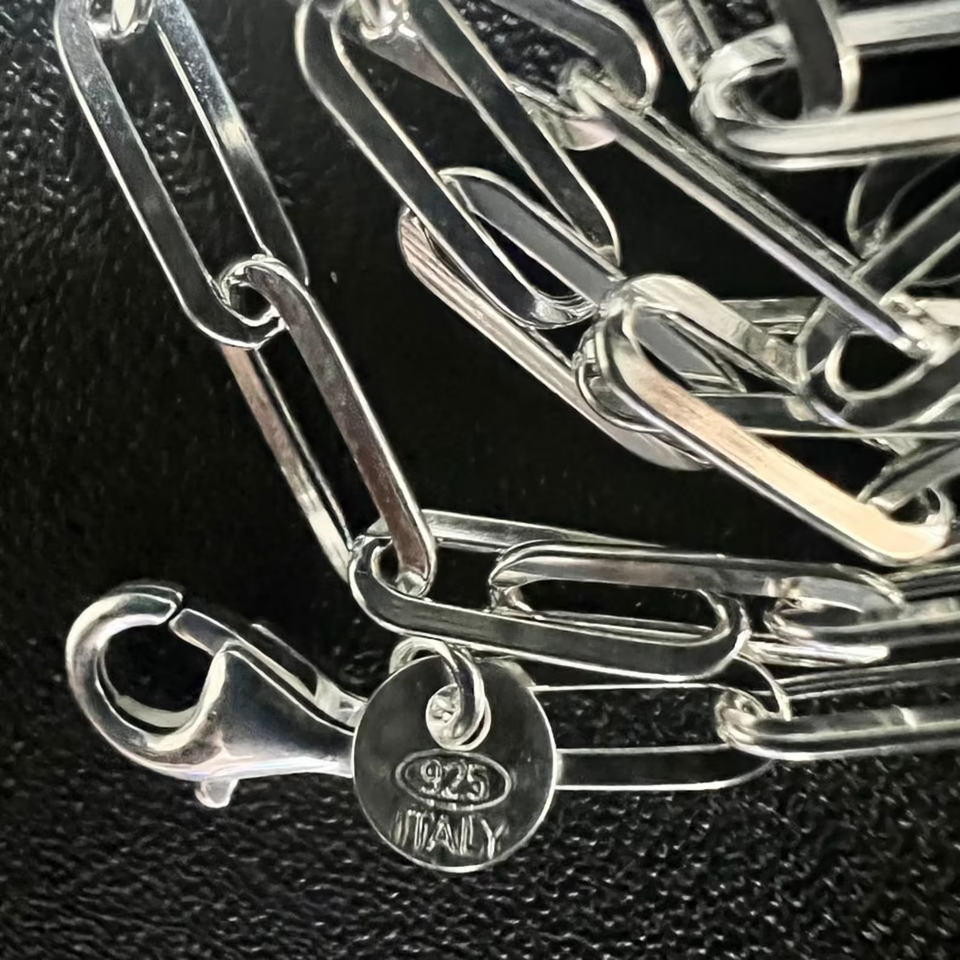 Italy Paper Clip Necklace Sterling Silver 925 Necklace Men Women 4MM ...
