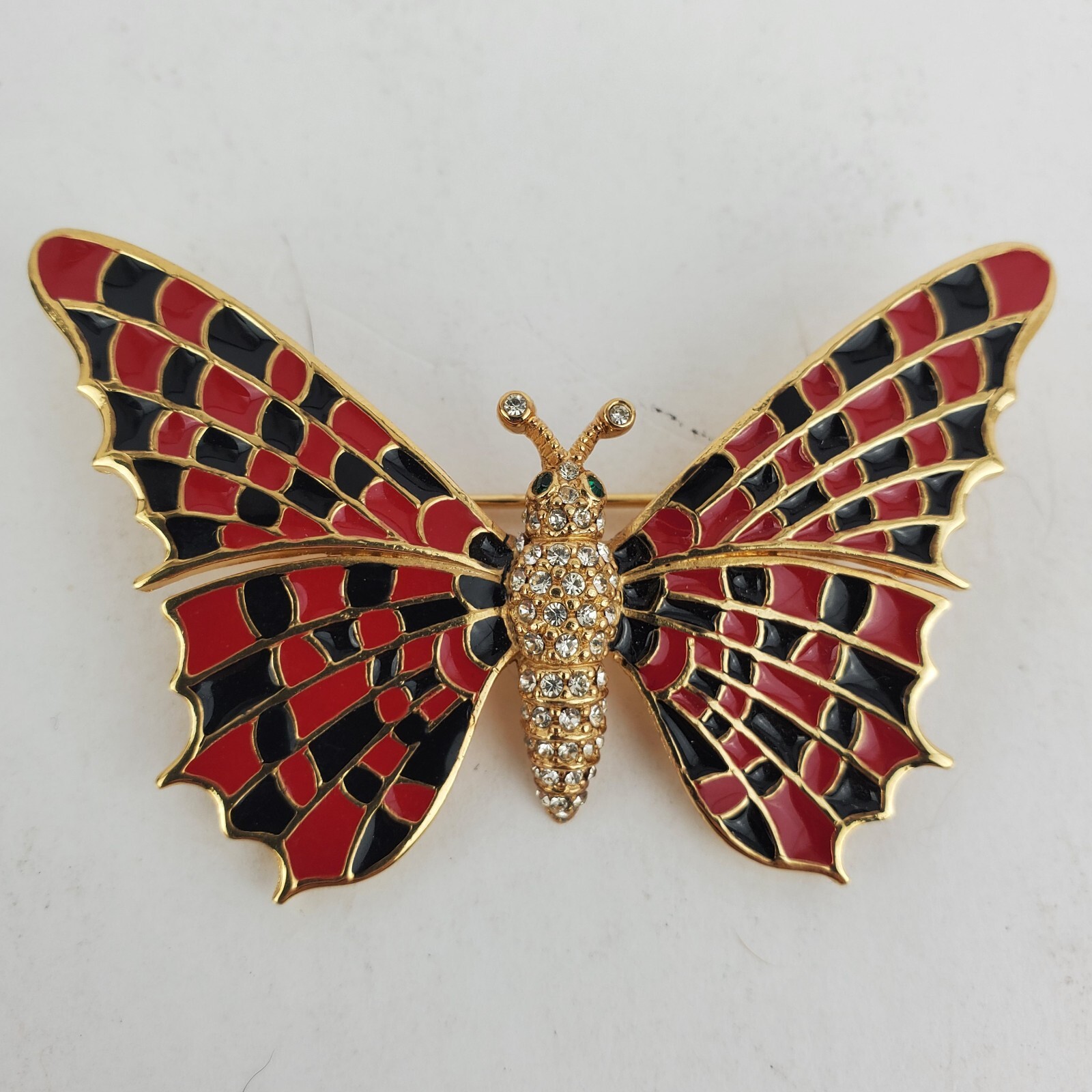 Vintage Ciner Butterfly Brooch Pin Red Black Enamel 2… - Gem