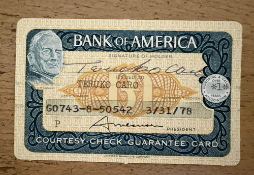 Vintage Bank Of America Check Guarantee Card Expired 1978 Paper | eBay