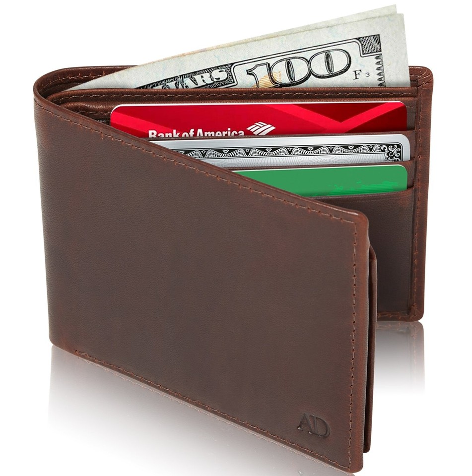 Genuine Leather Mens Wallets Bifold W/ Flip-UP Card Holder For Men RFID ...