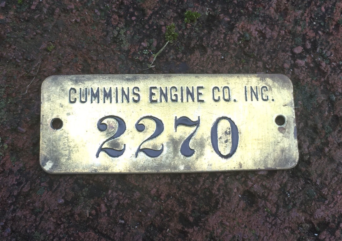Vintage CUMMINS Engine Co Brass Metal Tag #2270 Industrial Jewelry ...