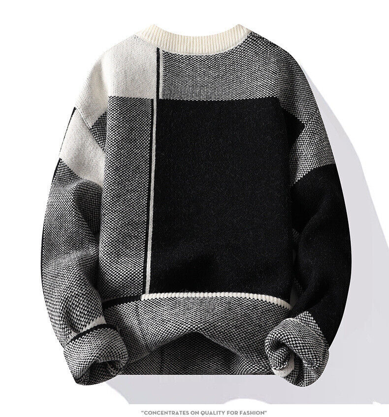 New Sweater Mens Sweater Men Patchwork Knitting Pullovers Loose ...