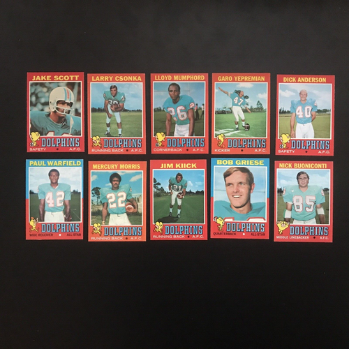 1971 Topps Miami Dolphins Football Card Complete Team Set BEAUTIFUL NM ...