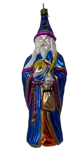 Vintage Glass Ornament WIZARD w/ Ball Merlin Blue Pink Gold 8 1-2 in ...