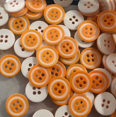 10 Orange & White Round 4 Hole Buttons 14mm A18-5 AUSSIE SELLER | eBay ...
