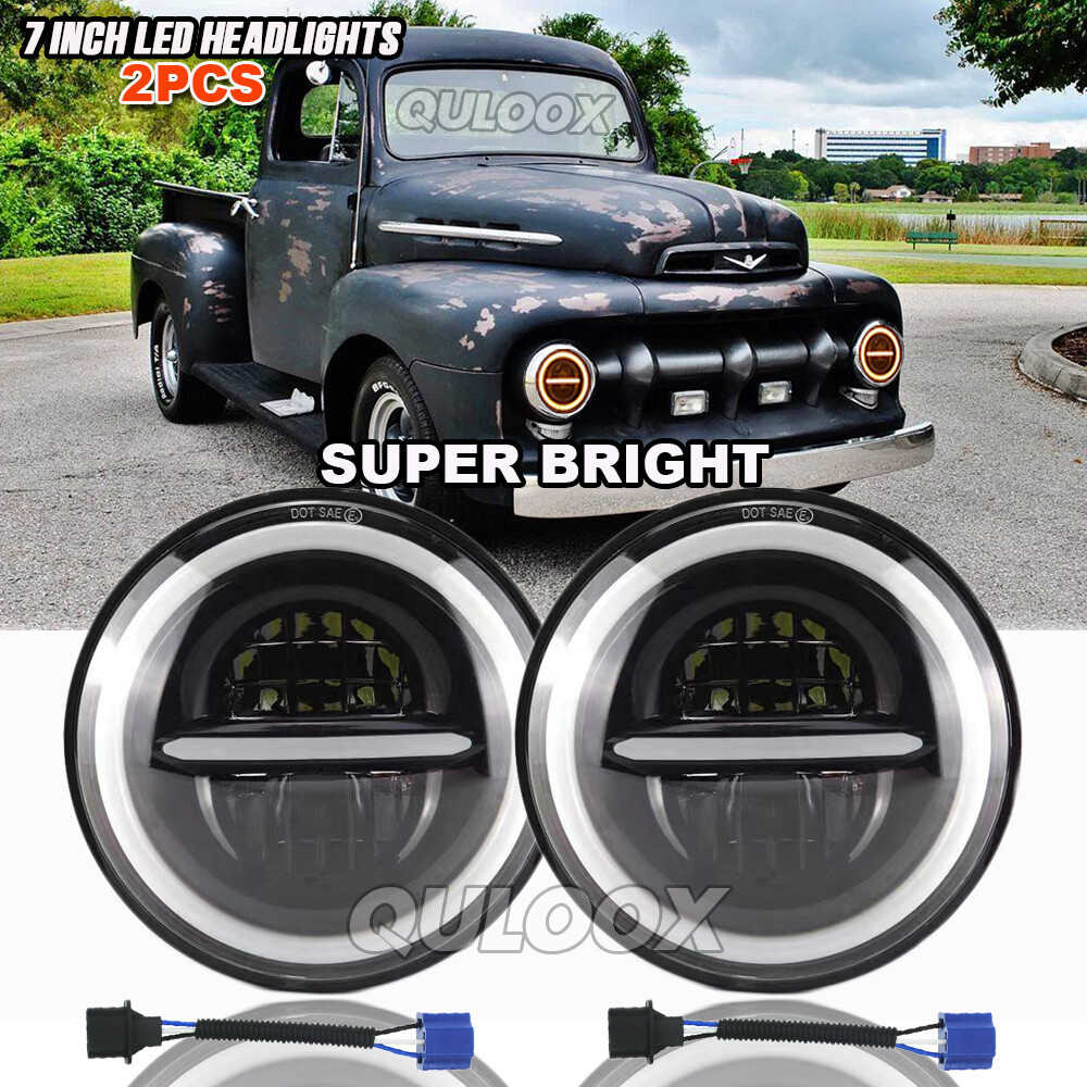 For Ford F1 1948-1952 Pair 7" Inch Round H4 LED Headlights Hi/Lo Beam ...