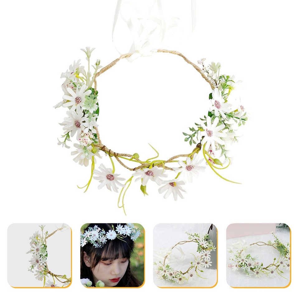 Artificial White Daisy Wreath Spring Flower Floral Hoop with Leaves ...
