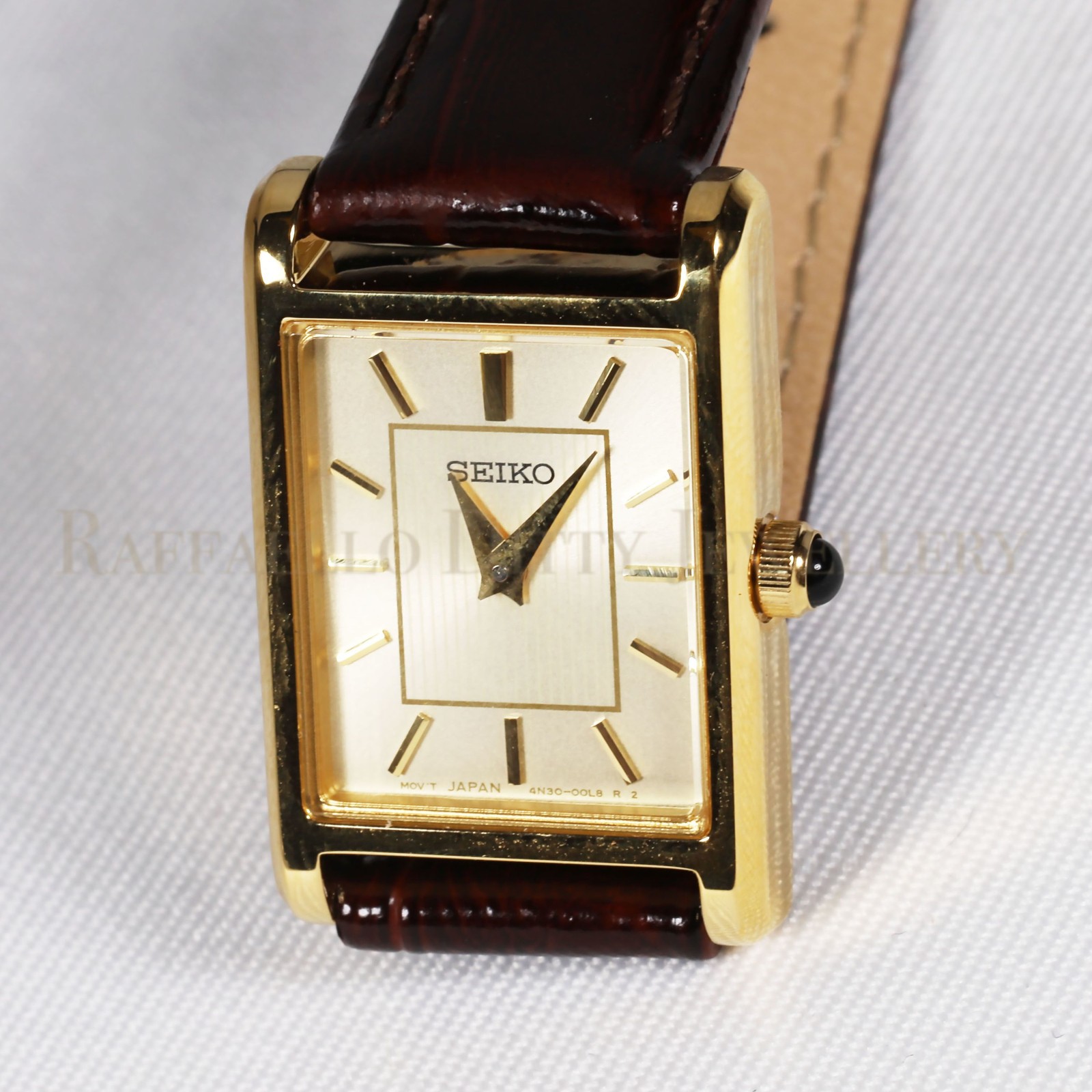 SEIKO Ladies Watch Quartz Rectangular Champagne Dial Gold Tone Leather ...