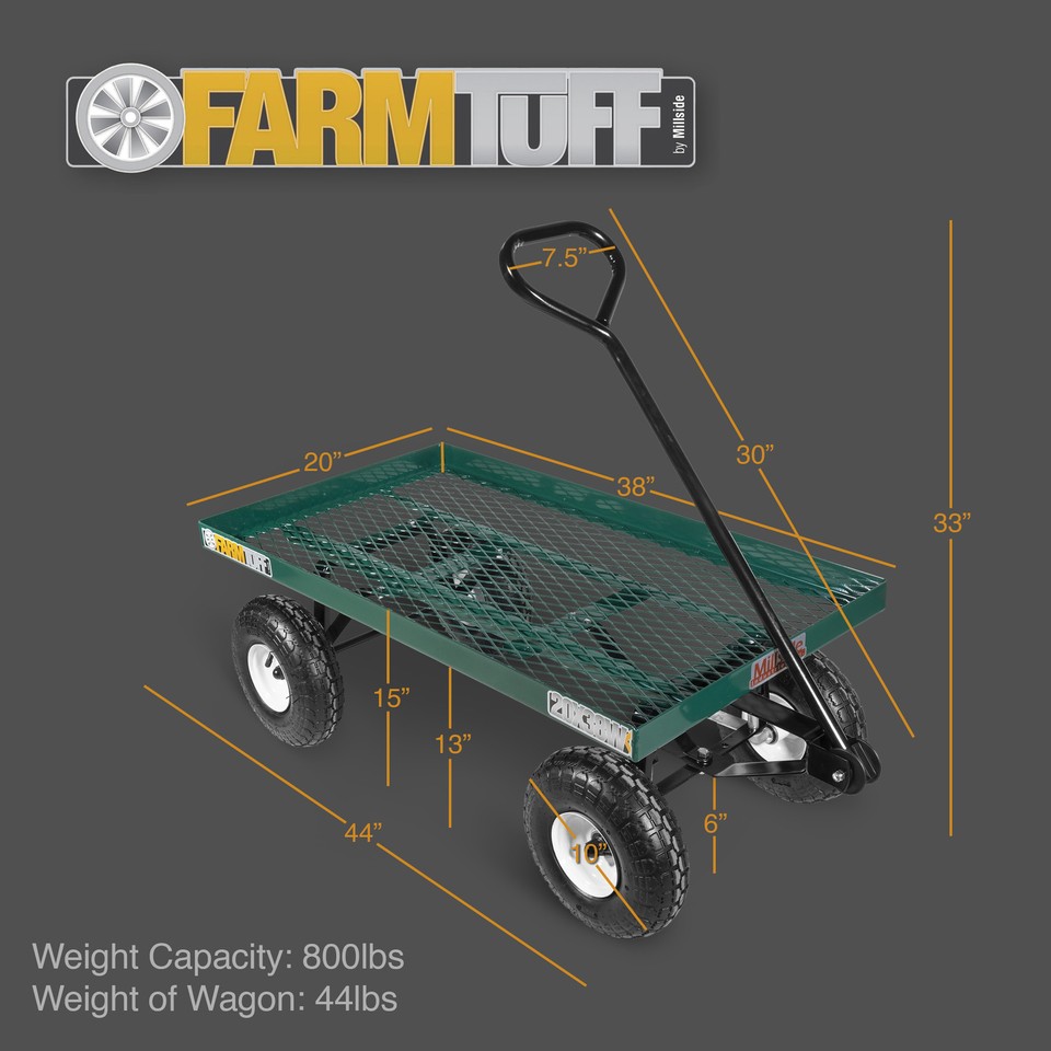 FARM-TUFF Metal Deck Garden Wagon with Pneumatic Tires, Green, 20" X 38 ...
