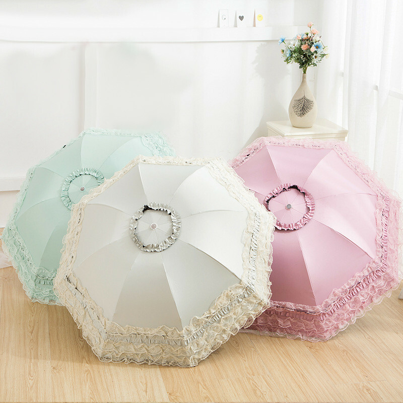 Lolita Girls Parasol Sun Rain Women Princess Lace Anti-UV Folding ...