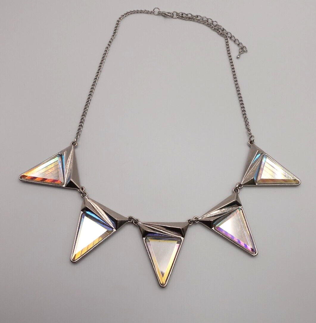 Silver Plated Holographic Triangle Chain Link Necklace 17" | eBay
