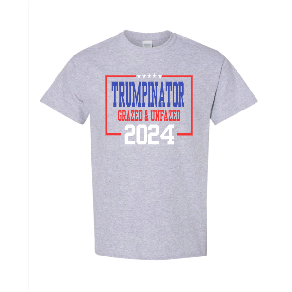 Trump T-shirt 2024 Trumpinator Grazed and Unfazed Political Rally | eBay
