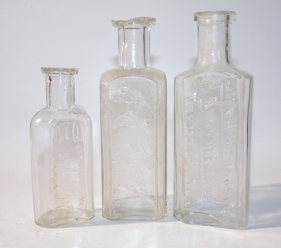 3 TRENTON NJ Drug Bottles SCHWARTZ DRUGGIST, E.E. RIGGS, STRASSER ...