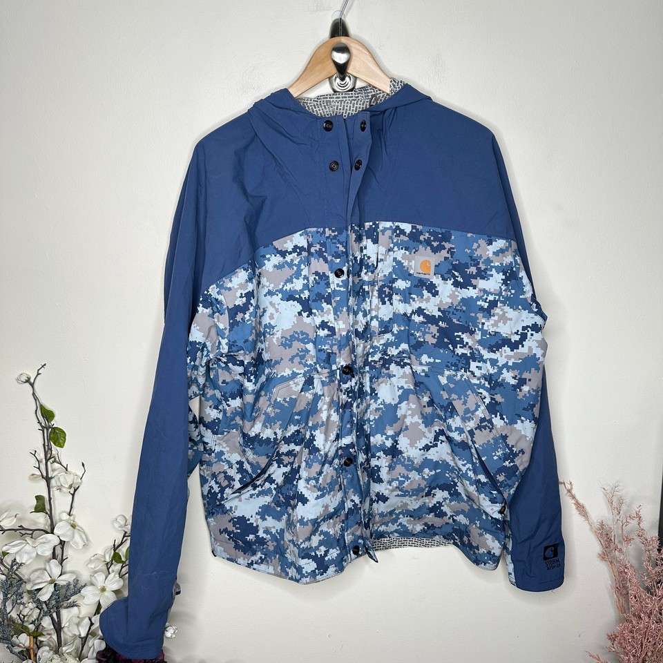 CARHARTT Waterproof Shoreline Vapor Jacket Dark Blue Digi Camo Sz L ...