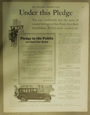 Studebaker Car Ad: Studebaker Pledge from 1926 ! Size: 11 x 15 Inches ...