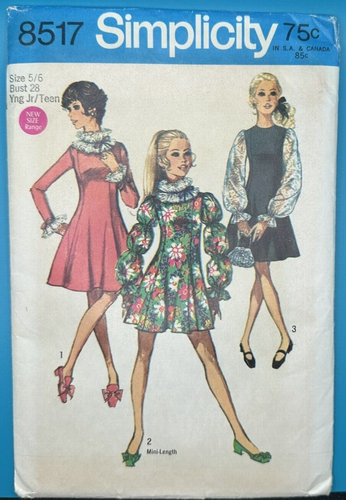 Young Junior Teen Dress Cool Sleeves Pattern Simplicity 8517 Size 5 6 ...